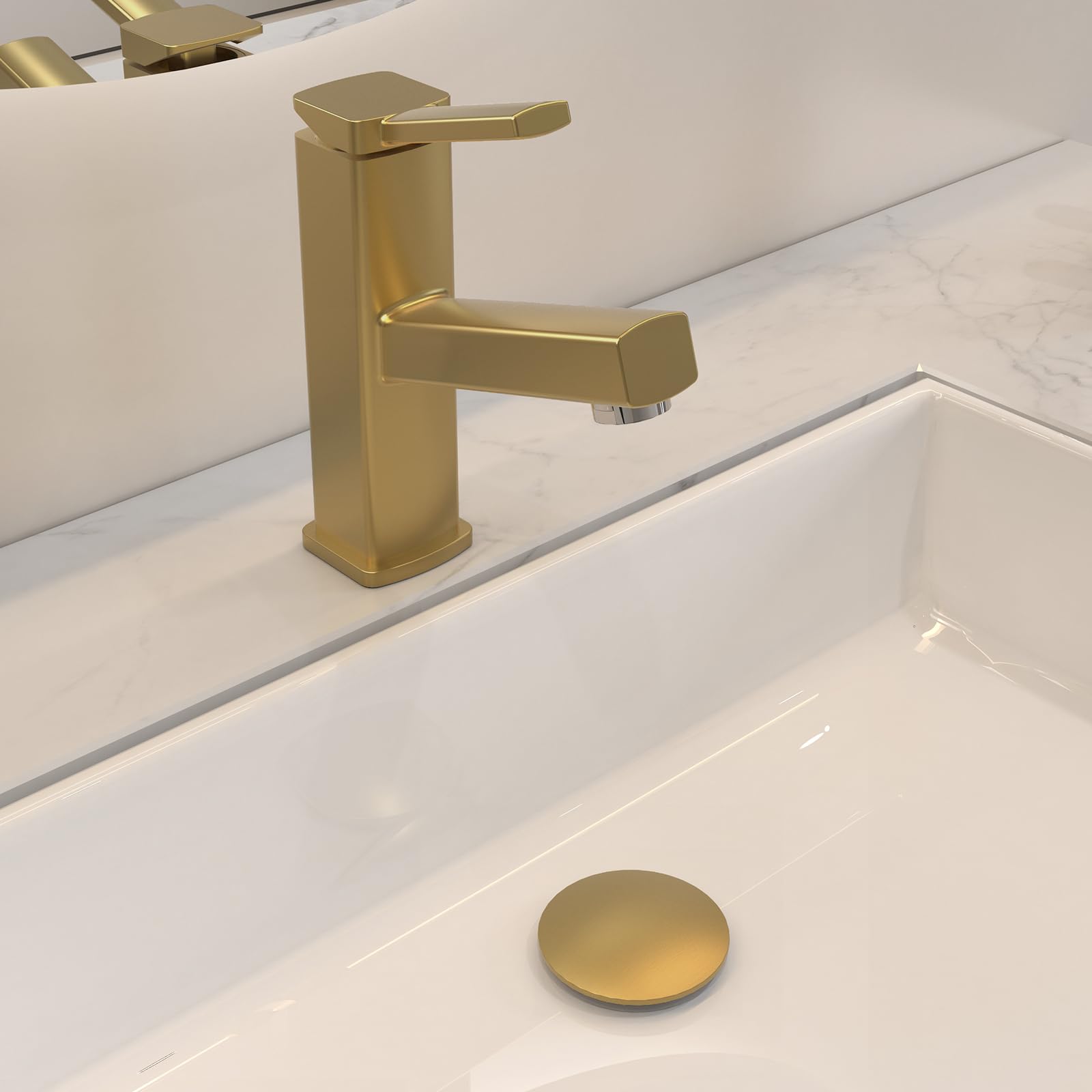 HEROBAI Bathroom Pop up Drain Without Overflow, Anti-Clogging Vessel Sink Drain Strainer, Pop Up Drain with Detachable Basket, Hair Catcher Bathroom Sink Drain Stopper (Brushed Gold)