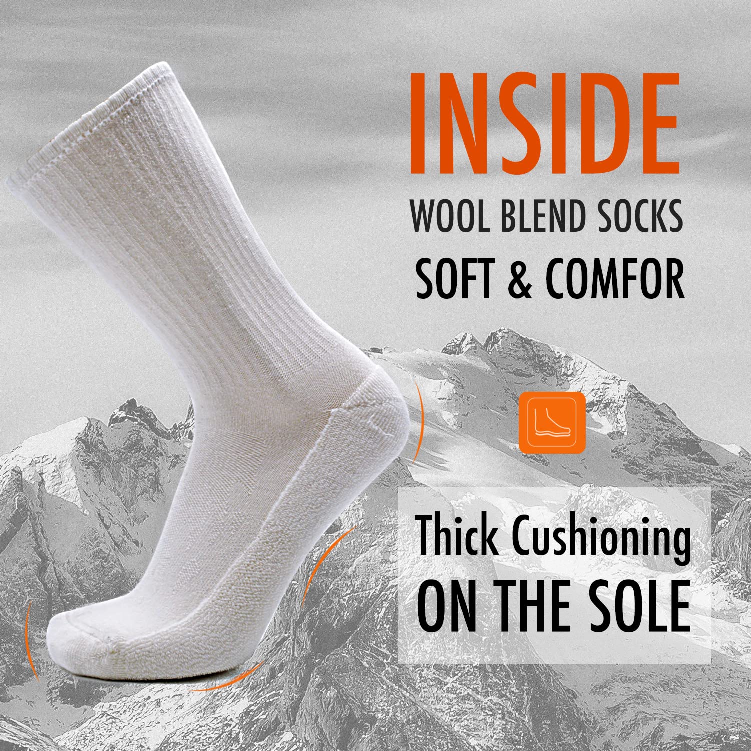 KitNSox 4 Pack Men's Women's Merino Wool Hiking Running Socks Crew Warm Thick Cushioned Outdoor Walking Sport Athletic Sock, Large, White