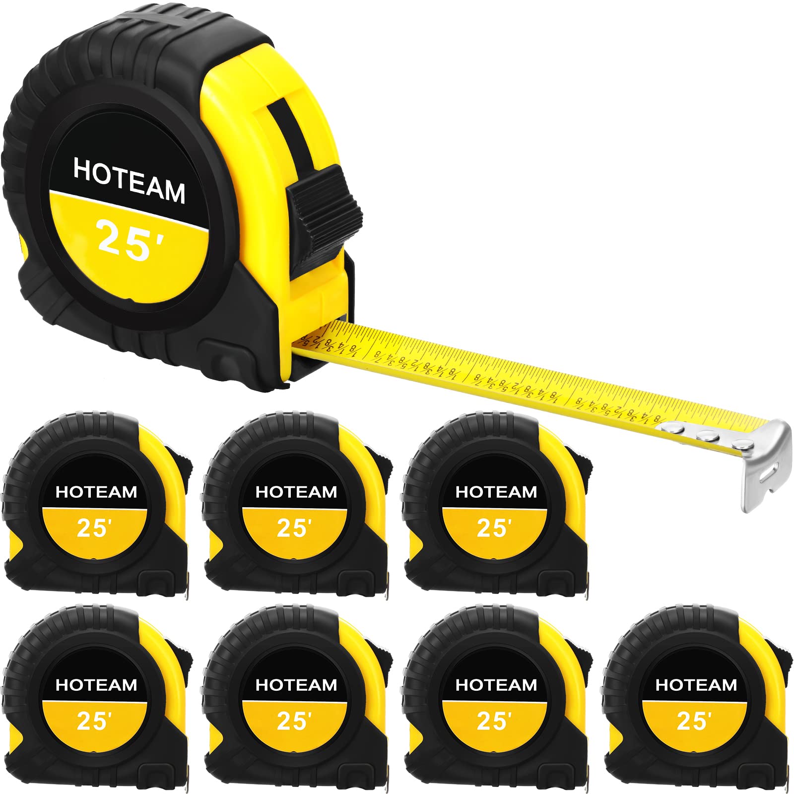Hoteam 8 Pcs Tape Measure 25 Feet, Easy Read Bulk Measuring Tape Retractable Yellow Measurement Tape with Fractions 1/8