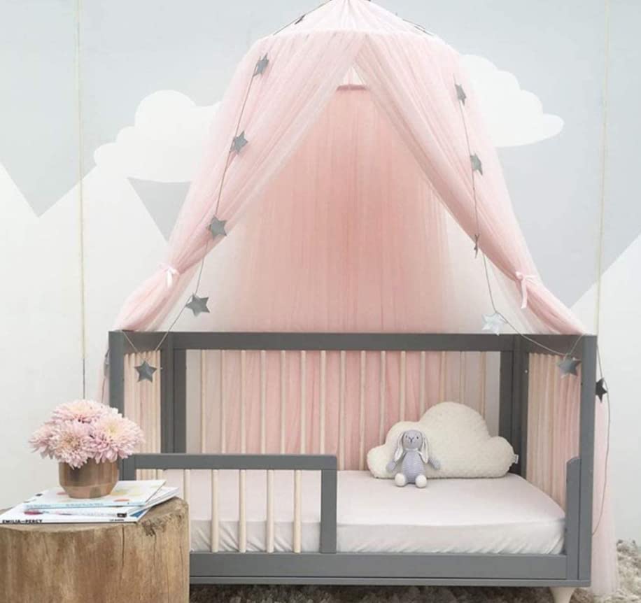 Modern Nursery Kids Bed Canopy - Baby Crib Bed Mosquito net reading Nook - princess house castle bed hanging sheer Canopy 10 layers (PINK)