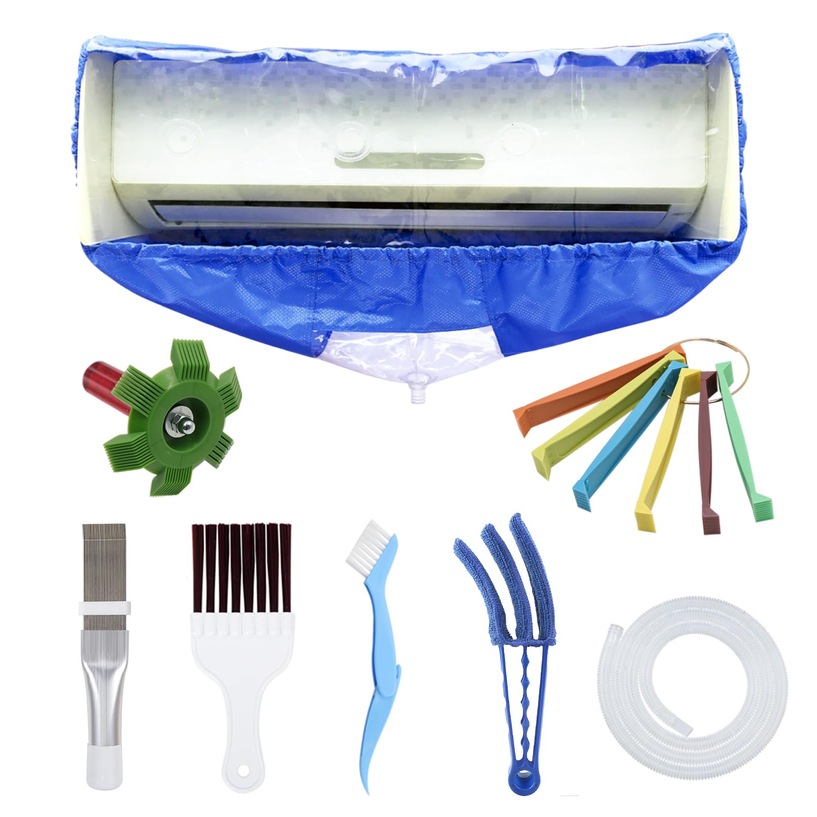 Mini Split Cleaning Kit 6 PCS AC Fin Comb, Air Conditioner Cleaning Kit with 9FT Drainpipe Support Plates Wall Mounted Dust Washing AC Clean Kit Fits 24000-36000 BTU(Large)