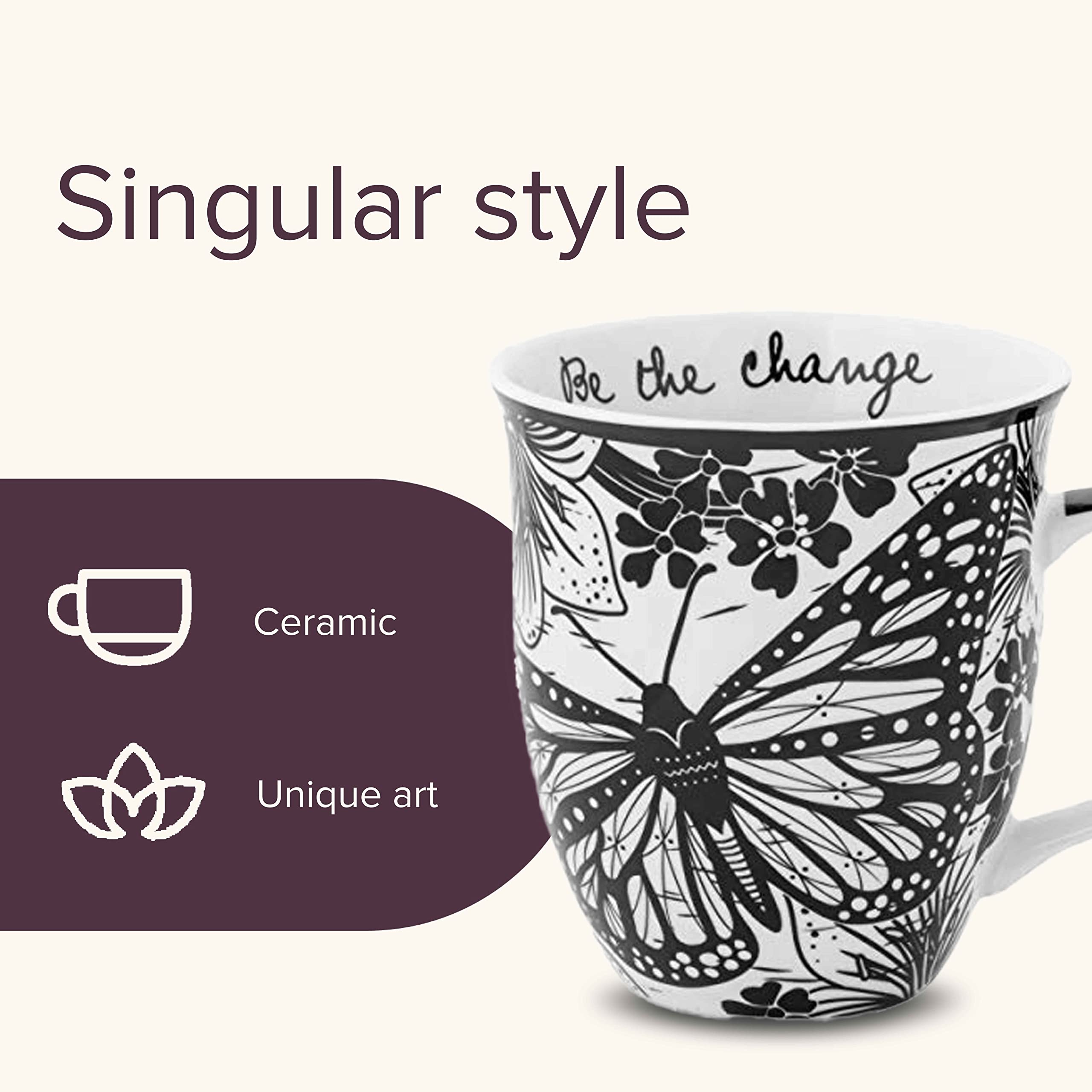 Karma Gifts 16 oz Black and White Boho Mug Butterfly - Cute Coffee and Tea Mug - Ceramic Coffee Mugs for Women and Men & Gifts 16 oz Black and White Boho Mug Dragonfly - Cute Coffee and Tea Mug