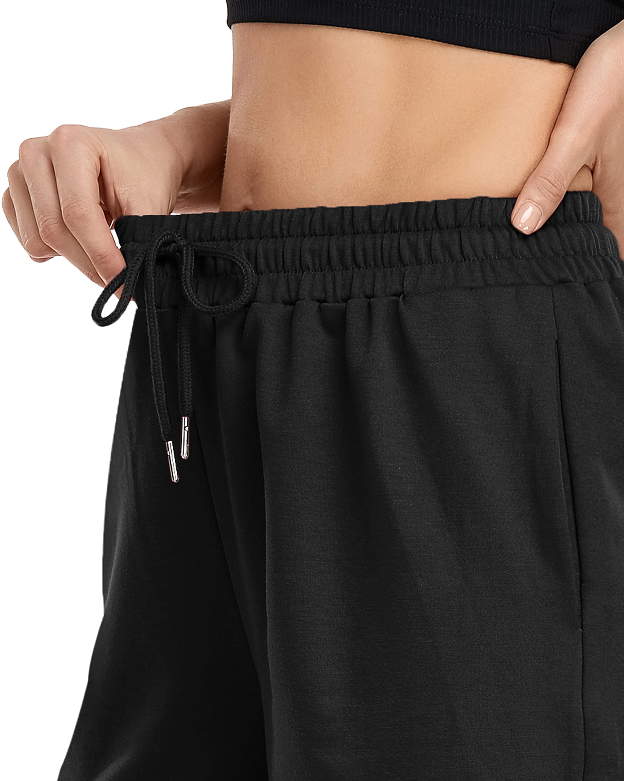 IMFASY Women Casual Fleece Sweat Shorts with Pockets and Drawstring Sweatpants for Workout Running Black