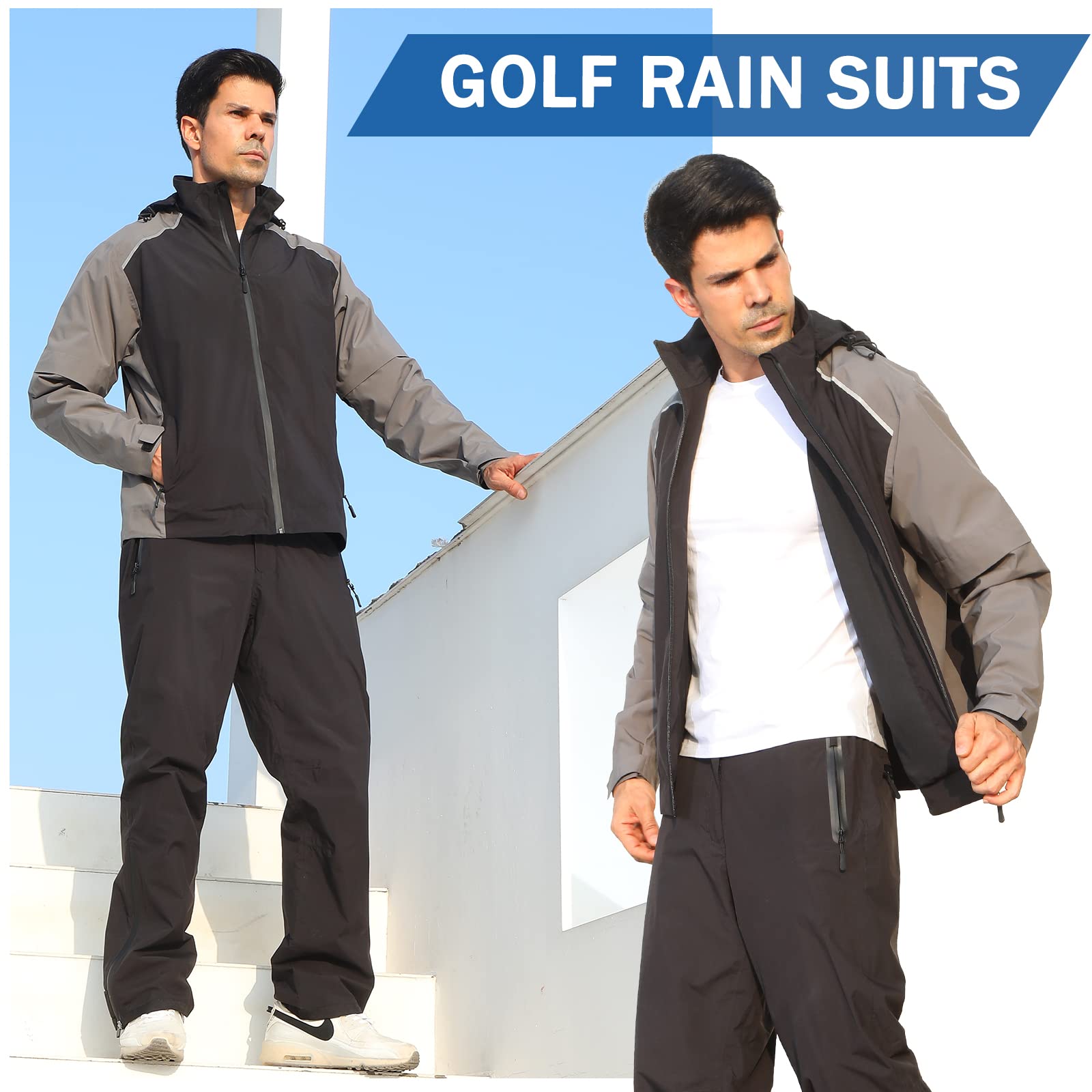 K.E.J. Golf Pants Men Jacket Waterproof Rain Suit Lightweight Raincoat for Hiking Fishing Hunting Camping Travel