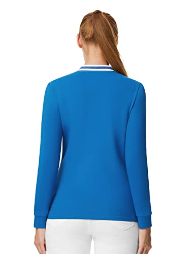 JACK SMITH Long Sleeve Tennis Shirts for Women Athletic Golf Apparel UPF 50+ Sun Protection T-Shirts Quick Dry (Blue&White S)