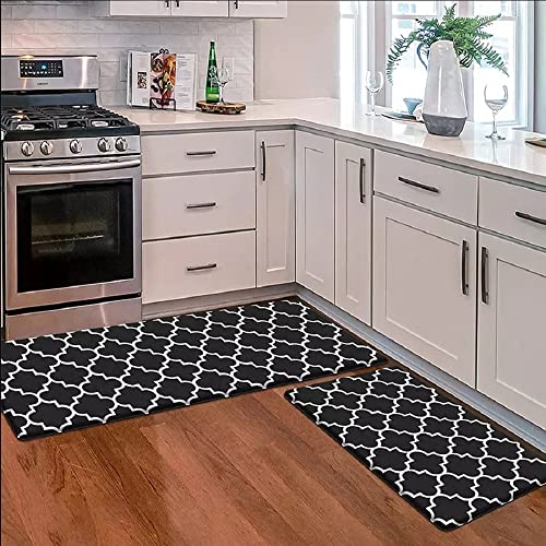 IO Anti Fatigue Mat Set of 2 Cushioned Standing Desk Mat and Kitchen Rug - Stain Resistant Waterproof and Non-Slip - Kitchen Office Home Sink Laundry - Black
