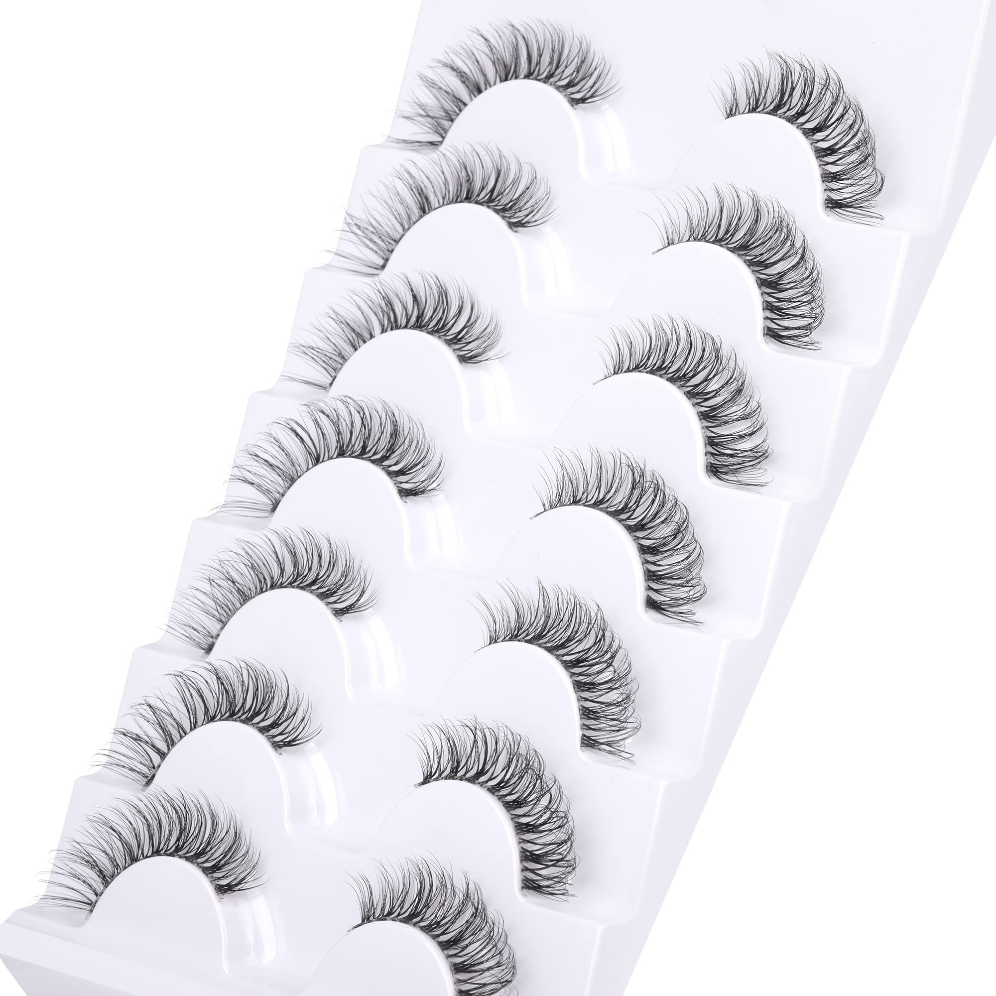 Lashes Natural Look False Eyelashes Wispy Fluffy Strip Fake Eyelashes Short 3/4 Lashes Volume Cat Eye Faux Mink Eye Lashes with Clear Band Pack 7 Pairs ALICROWN