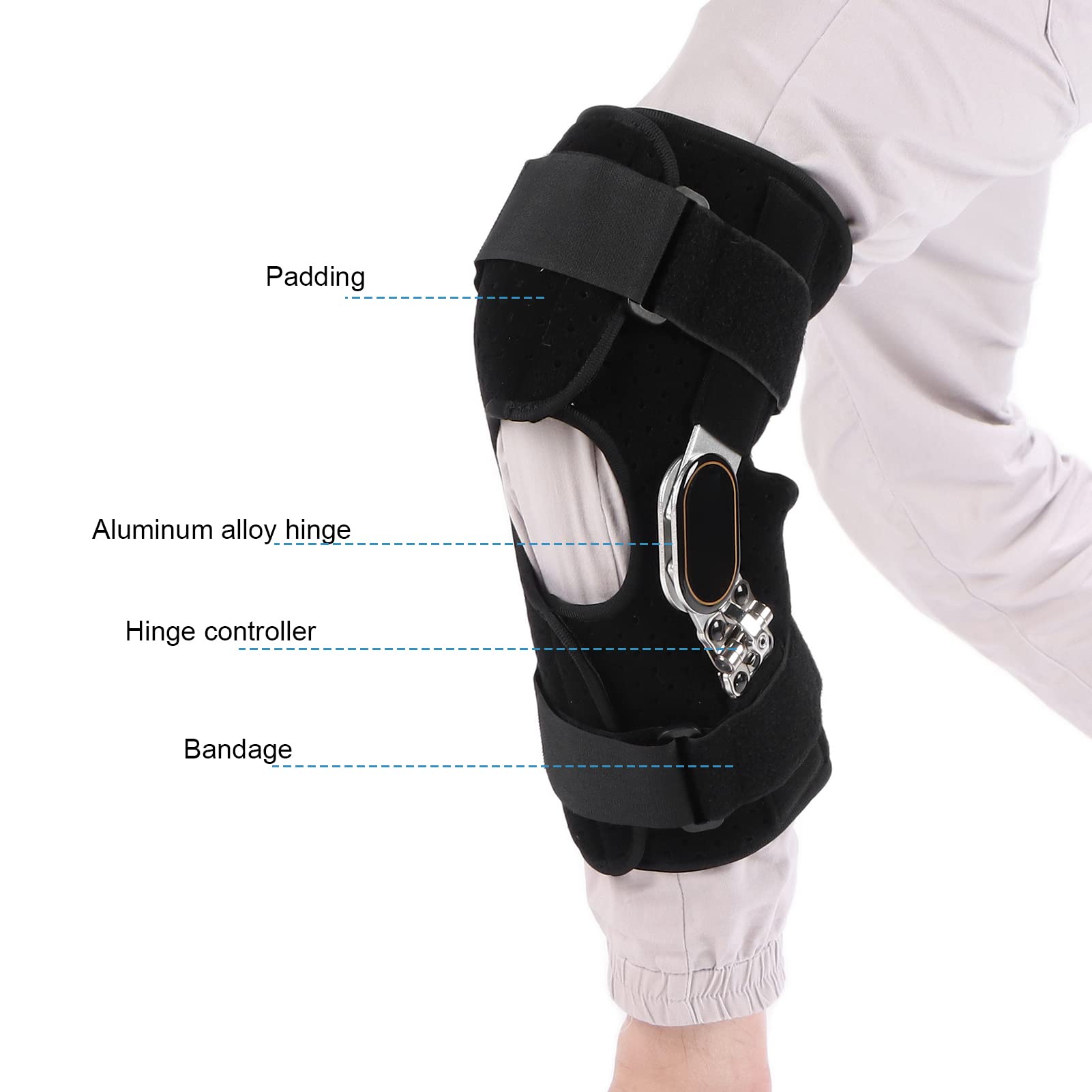 Hinged Lateral Support, Superior Rehabilitation Support Knee Brace Knee Protection Comfortable Lightweight for Ligament for Instabilities for Meniscus Injury(Left leg, L)