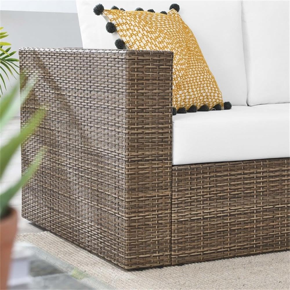 Modway Convene Outdoor Synthetic Rattan Loveseat in Cappuccino/White