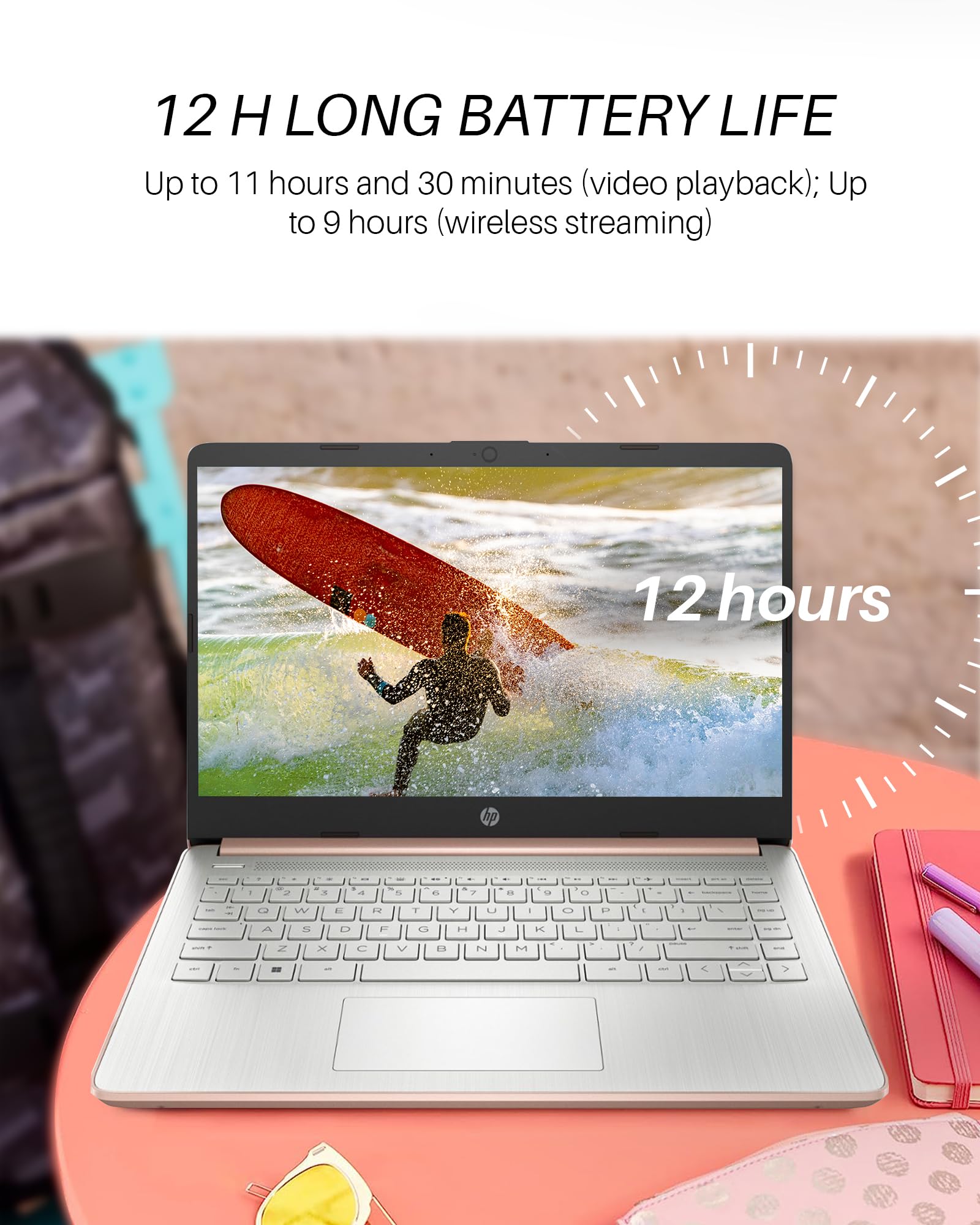 HP 2023 Newest 14 Inch Laptop Students Business, Intel Quad-Core Processor, 16GB RAM, 192GB Storage(64GB eMMC+128GB Micro SD), 12H Battery Life, Webcam, HDMI, WiFi, Win 11 S, Bundle with JAWFOAL