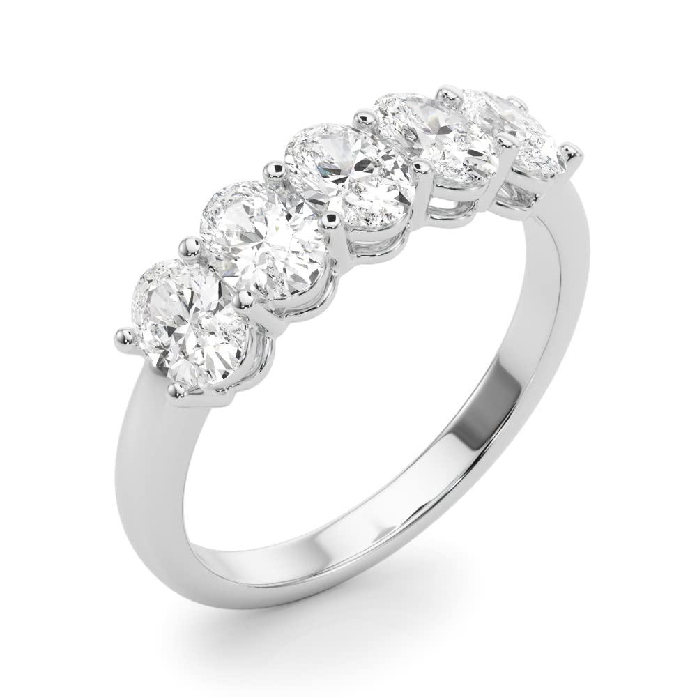 JewelMore 2 Carat Oval Lab Grown 14K Diamond Five Stone Anniversary Band for Women (F-G/VS-SI) White Gold 8