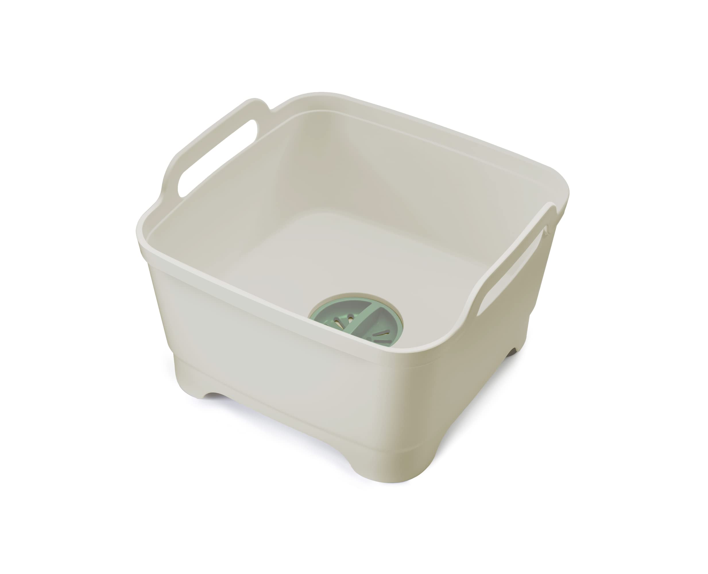 Joseph Joseph Wash & Drain Kitchen Dish Tub Wash Basin with Handles and Draining Plug, 9 liters, Stone/Sage Green