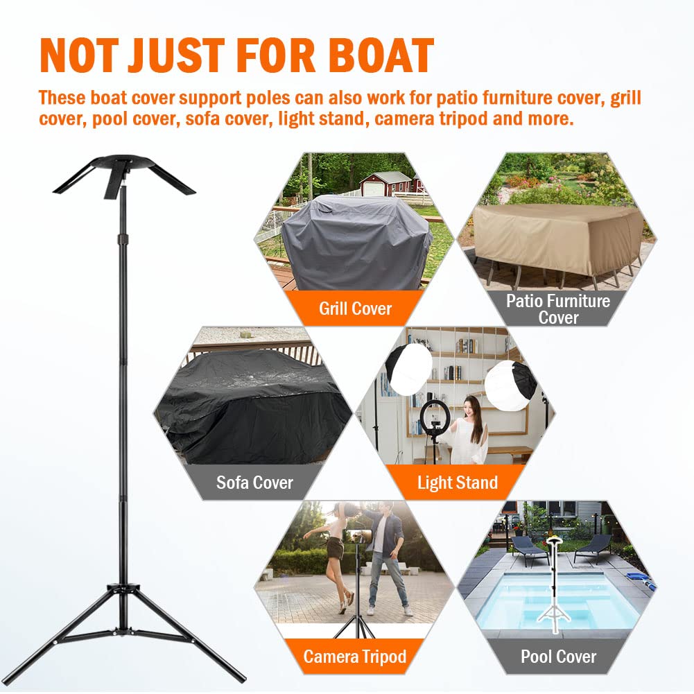 iCOVER Boat Cover Support Pole-Height Adjustable Iron Alloy Support Pole Telescoping Support System with Tripod Base for Jon Boat Pontoon Boat for Patio Furniture Cover