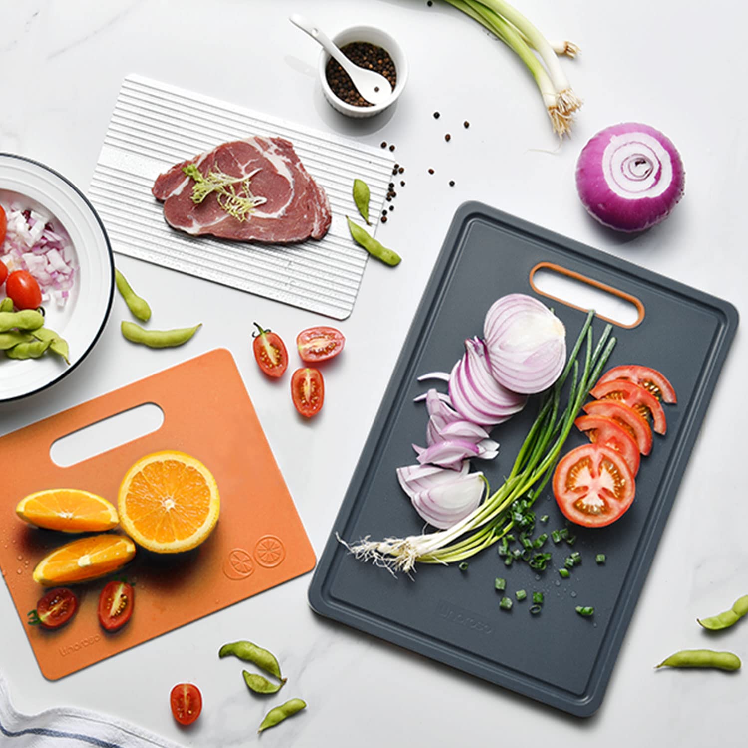 linoroso Paring Knife 3.5 inch Small Kitchen Knife with Dishwasher Safe Plastic Cutting Boards for Kitchen, Sharp Forged German Carbon Stainless Steel Fruit Knife with Defrosting Tray Set of 3