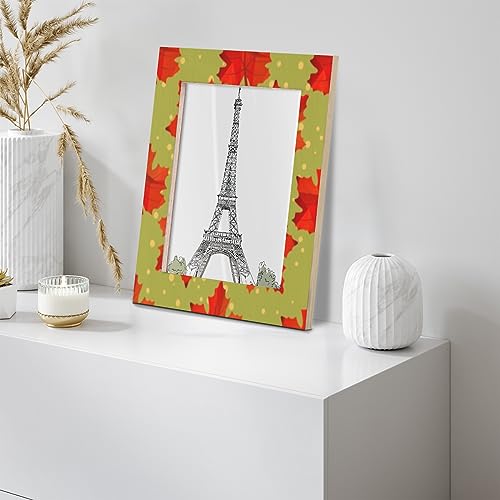 Gublec 5x7 Frame for Wall Decor Maple Leaves Red Wood Photo Frame with High-Clarity Plexiglas Picture Frames for Farmhouse Living Room Office Desk