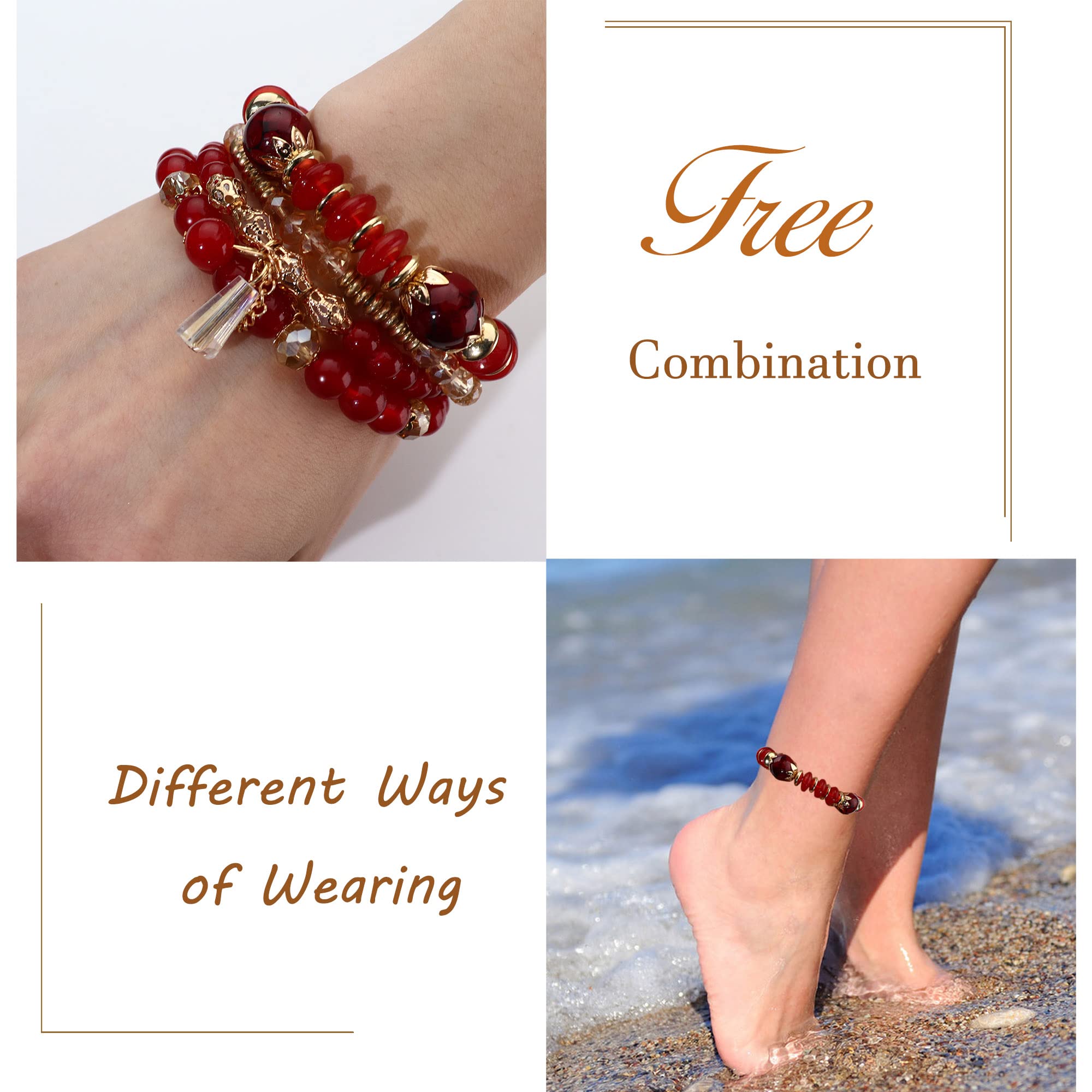 Jstyle 6 Sets Bohemian Stackable Beaded Bracelets for Women Aesthetic Stretch Multilayered Boho Bracelets Set Bohemian Bracelet