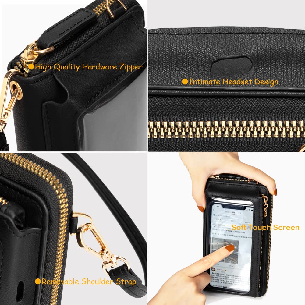 KAKKOII Touch Screen Phone Bag, Crossbody Cell Phone Purses For Women, Leather Clutch Bag, Shoulder Handbag Wallet (Blue)