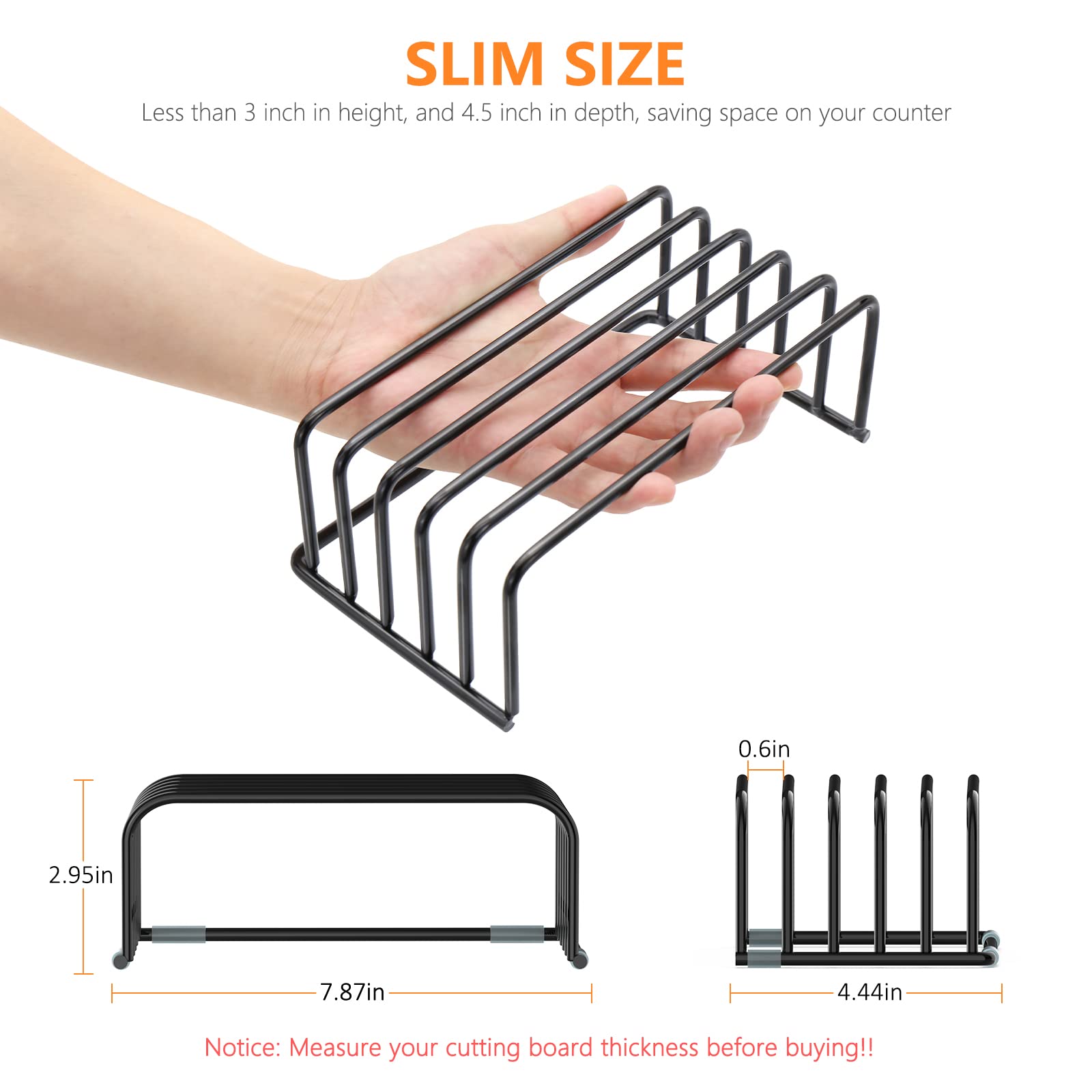 KORRTFID Cutting Board Storage Rack, Compact Chopping Board Organizer, Cutting Board Stand Holder, Bakeware, Cookie Sheets Organizer (0.6 Inch Width Slots)