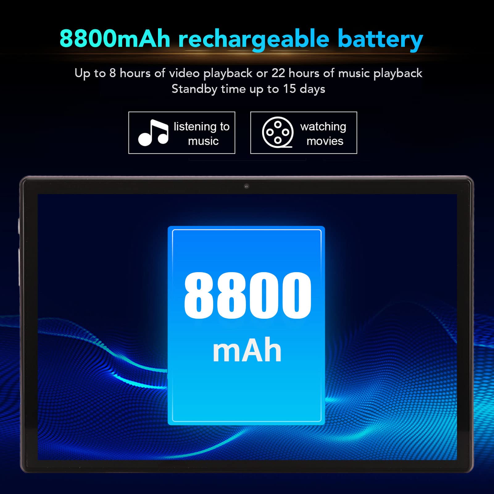 Naroote Gaming Tablet, Octa Core CPU Office Tablet 8800mAh 10.1 Inch for Work (US Plug)