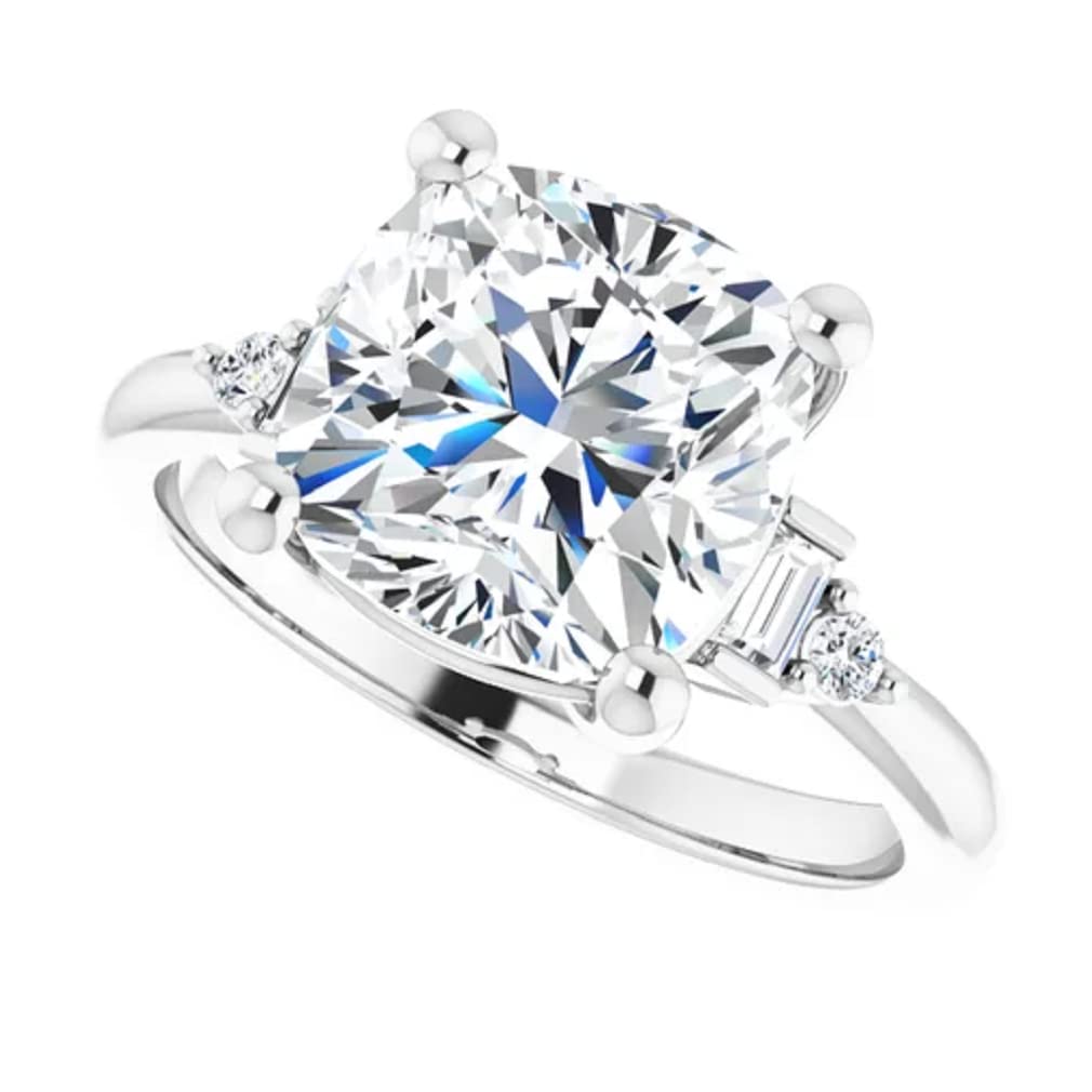 JEWELERYIUM 4 CT Cushion Cut Colorless Moissanite Engagement Ring, Wedding/Bridal Ring Set, Solitaire Halo Style, Solid Sterling Silver Vintage Antique Anniversary Bride Jewelry Gifts for Her (11)