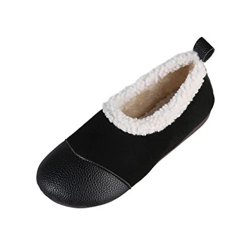 Ladies Fashion Solid Color Suede Leather Panel Warm Plush Flat Sole Casual Shoes Leather Men Casual Shoes Black