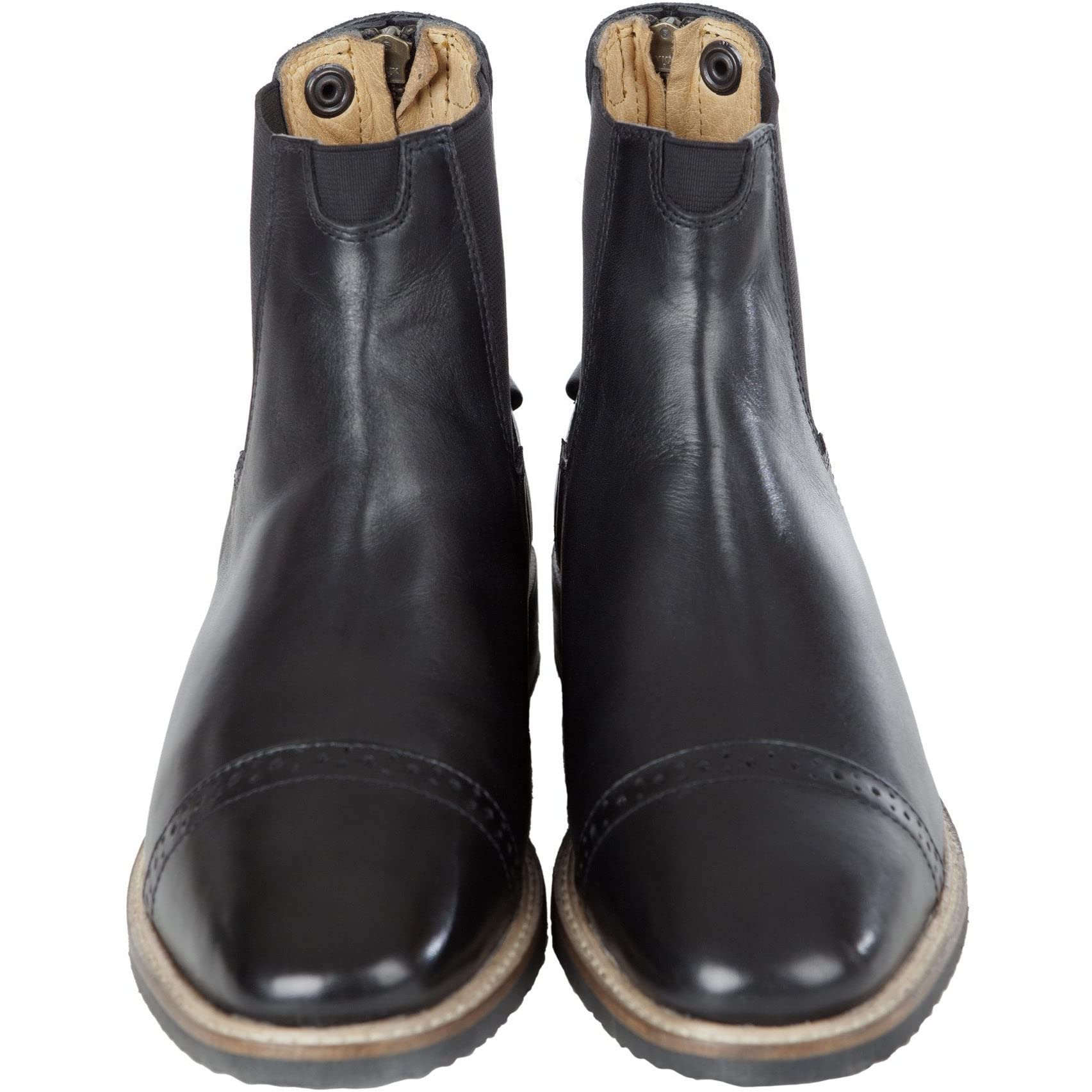 Huntley Equestrian Ladies Paddock Boot Premium European Leather With Classic Italian Burnish Finish YKK Zipper, Black, 10