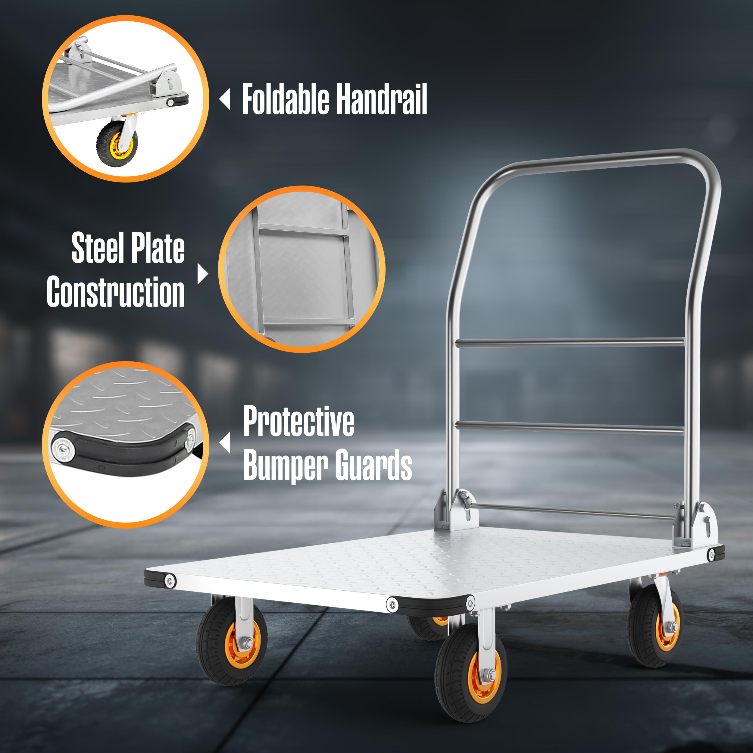 Houseables Platform Truck Cart, Flatbed Cart, Platform Cart, 2000 LB Capacity, Flat Cart, Flat Bed Cart, Foldable Push Cart Dolly, Flat Cart With Wheels and Handle, Platform Dolly, Heavy Duty, 36βx24β