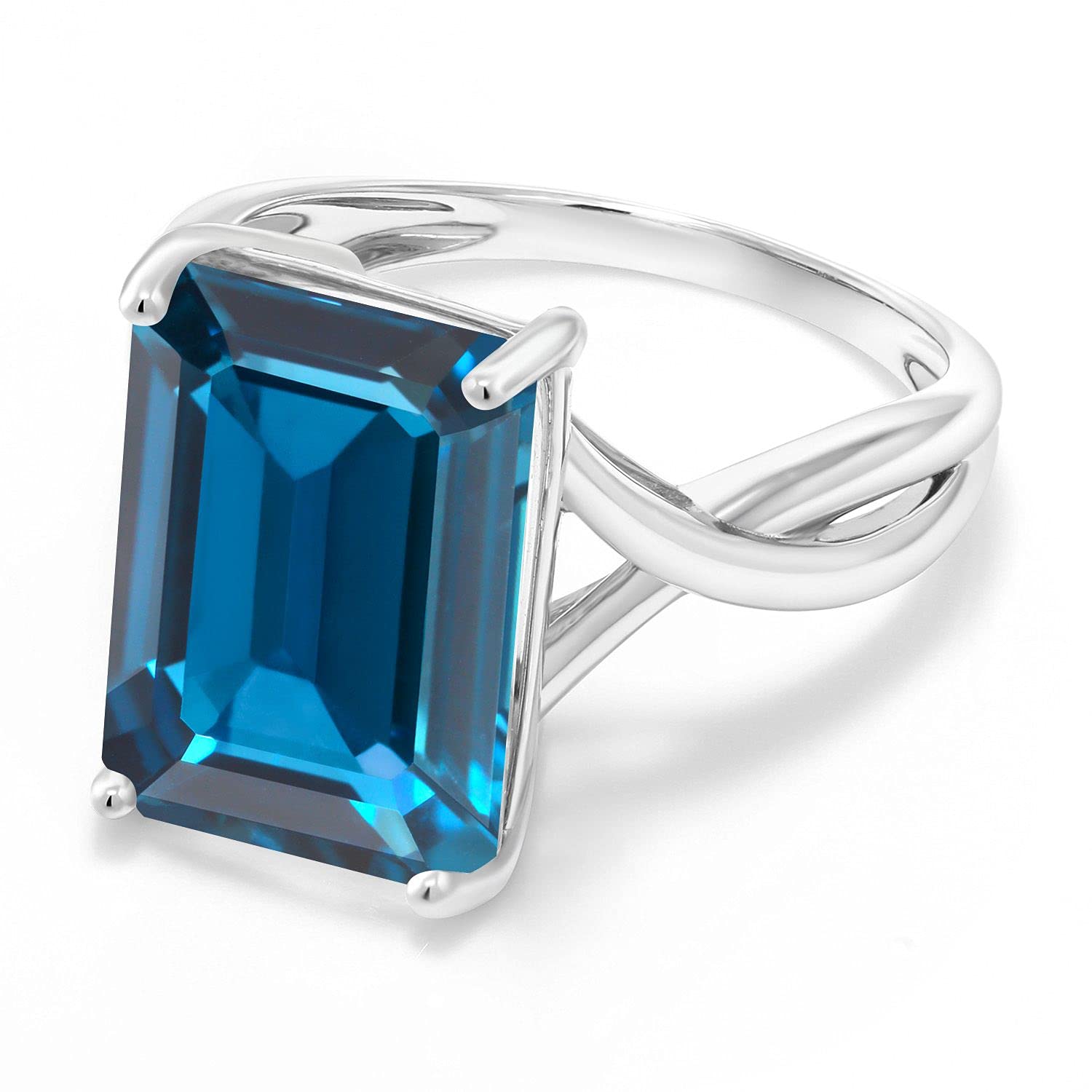 Gem Stone King 10K White Gold Gemstone Birthstone Engagement Ring | Emerald Cut 14X10MM | Wedding Engagement Anniversary Promise Ring For Women | Available In Size 5-9