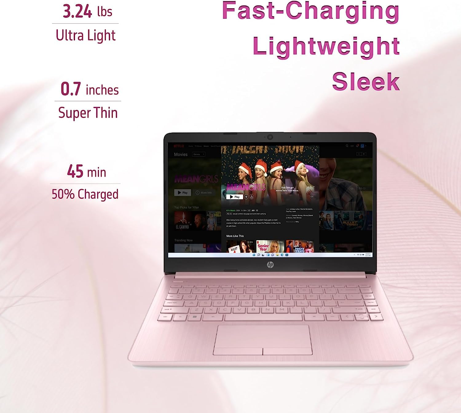HP 2023 Newest Stream Laptop, 14" Display, Intel Celeron N4120, 4GB RAM, 64GB eMMC, Intel UHD Graphics 600, Wi-Fi, Bluetooth, Webcam, 1 Year Office 365, Windows 11 Home in S Mode, Pink