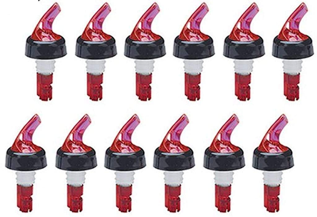 Keklle Measured Alcohol and Liquor Pourer with Black Collar Automatic Liquor Pour Spout Auto-Measure Bottle Pourer (12, Red)