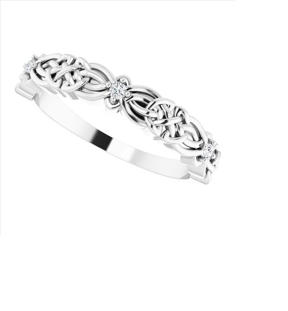 Jewels Store 0.10 Ct Round Cut White Diamond Celtic Knot Wedding Band for Women in 925 Sterling Silver White or Rose or Yellow Gold Finish (Silver, 7.5)