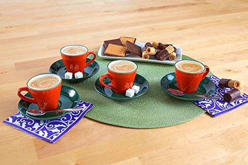 IMUSA USA 8 Piece 3oz Colorful Espresso Cups with Saucers (Green, Orange)