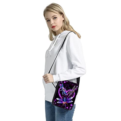 Howilath Purple Flowers Dragonfly Print Cell Phone Pouch Purse Wallet, Mini Shoulder Bag, Mini Cross-body Shoulder Bag with Strap