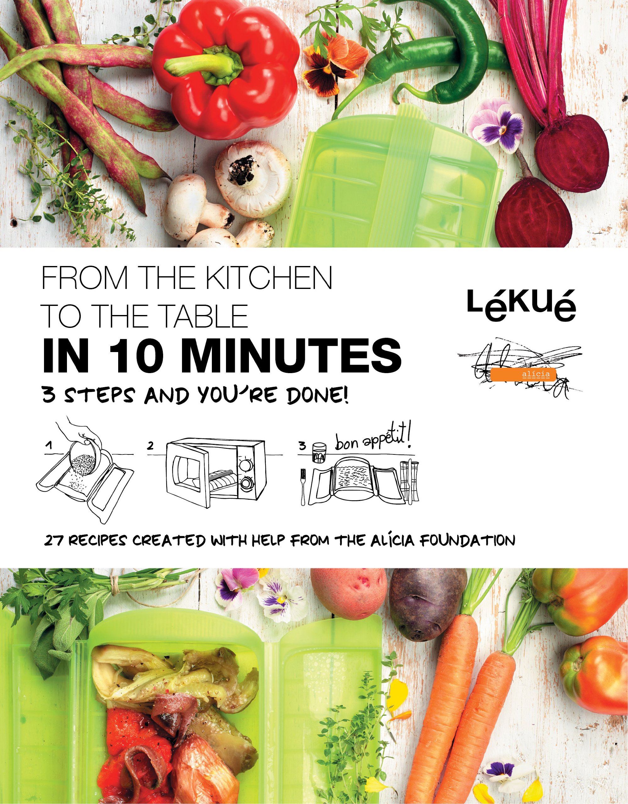Lekue 1-2 Person Steam Case With Draining Tray and Bonus 10 Minute Cookbook, Green