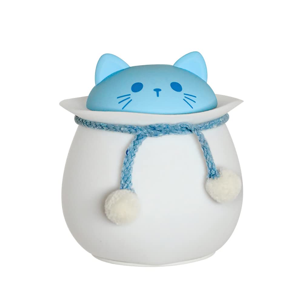 Meefad Cute Cat Night Light, Kids Table lamp with 7 Colors Changing, Soft Silicone Bedside Lamp, USB Rechargeable Accent Lamp