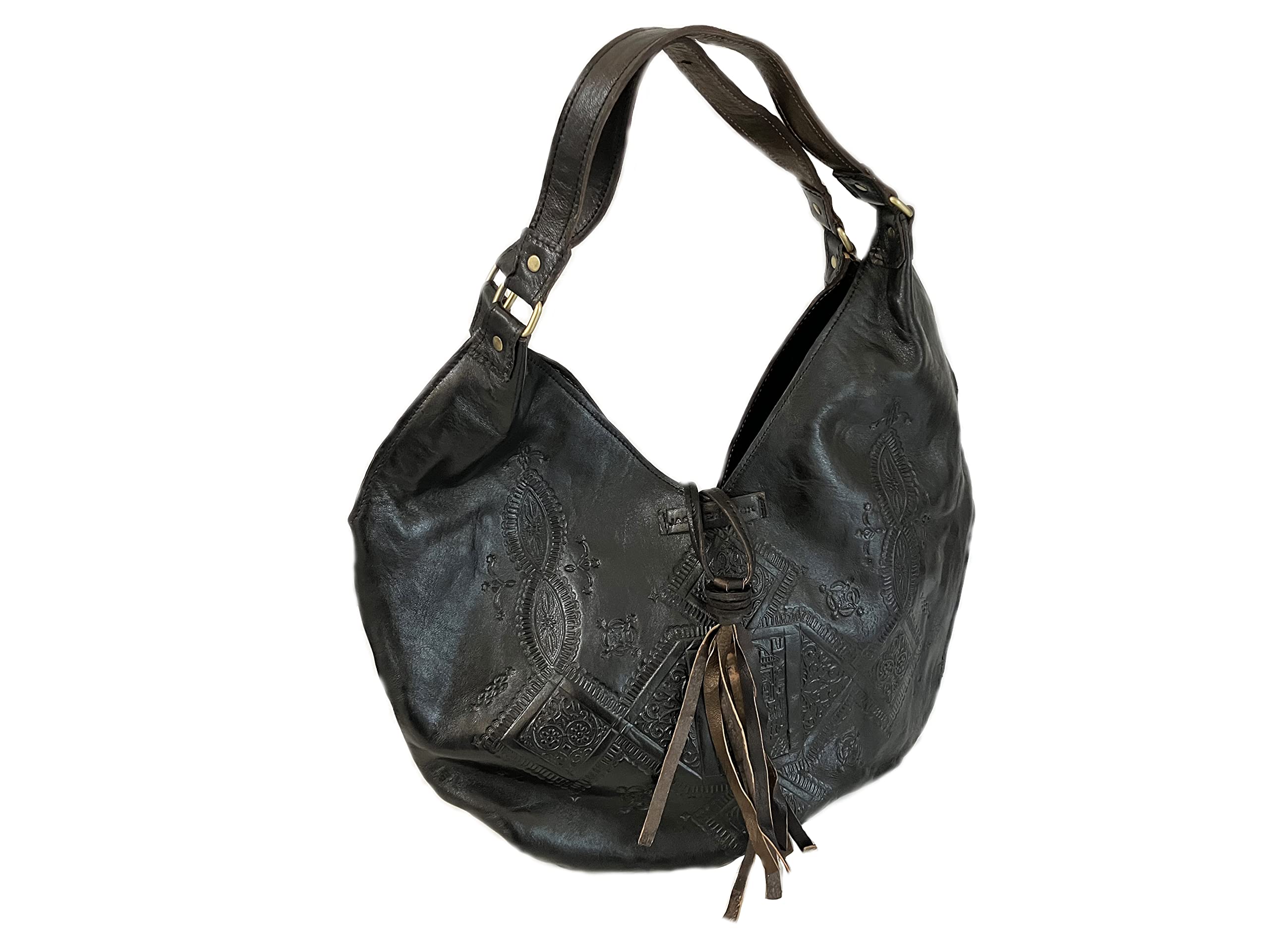 Jacki Easlick hand tooled leather hobo bag with tassel (Black)