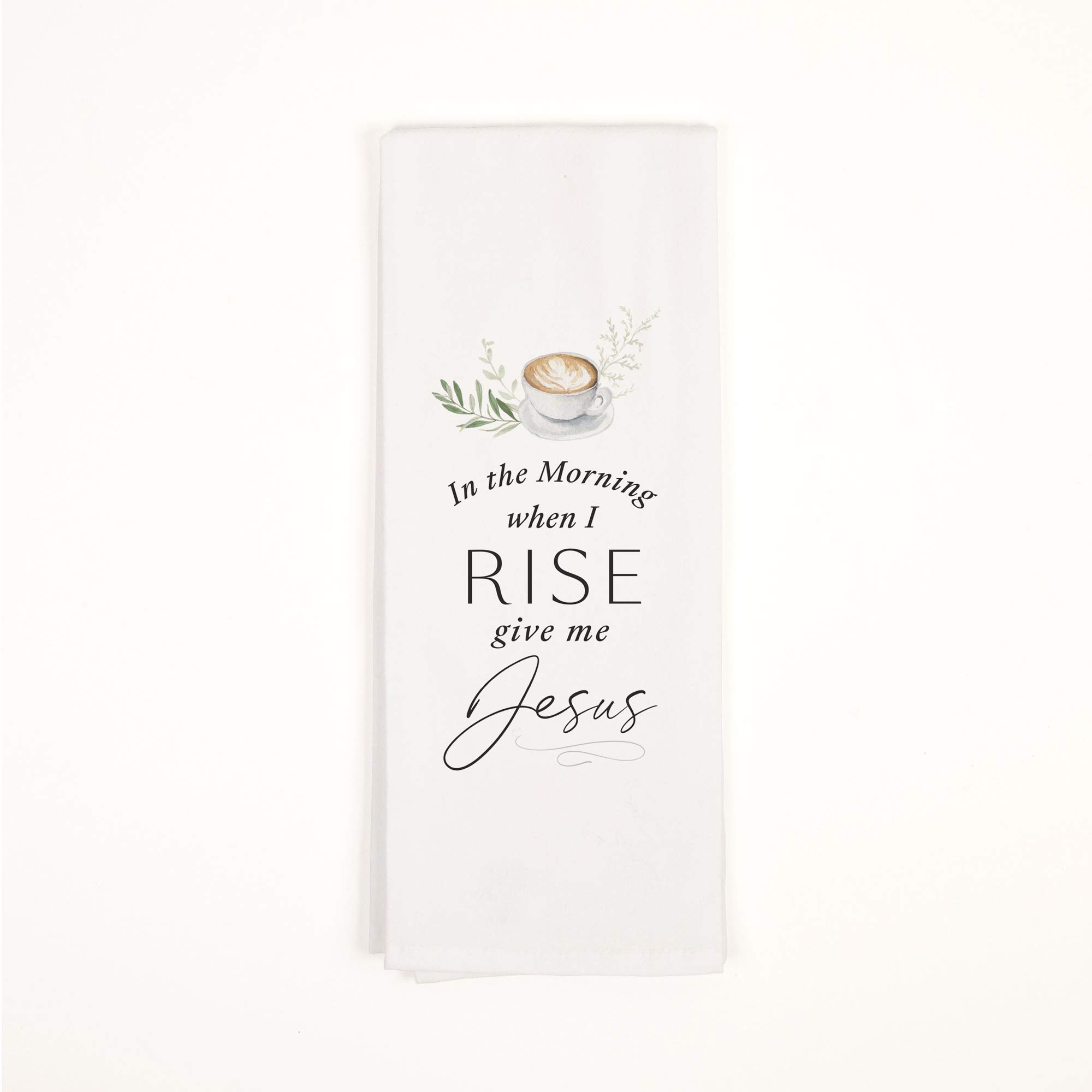 In The Morning When I Rise Classic White 28 x 16 Cotton Fabric Dish Tea Towel