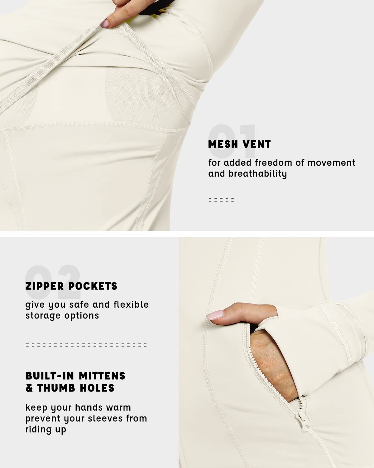 GYM RAINBOW Women's Lightweight Running Jackets Cottony-Soft 4-Way Stretch Zip up Slim Fit Workout Yoga Athletic Jacket(A-Ivory White,Large)