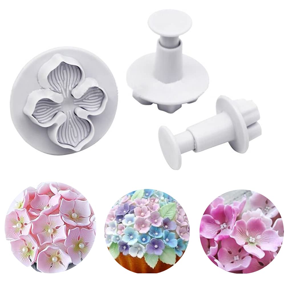 INSPEE 3 Pieces Hydrangea Flower Fondant Plunger Cutters Sugarcraft Cake Cookie Cutter Decorating Mold Tools