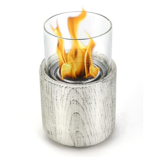 Home Zone Living Concrete Portable Tabletop Round 4.7" Mini Fire Pit Bowl, Wick Included, Indoor, Outdoor Use, Patio, Deck, Balcony Safe, Ethanol Alcohol, Smokeless, Long Burning, Fireplace, Soot Free