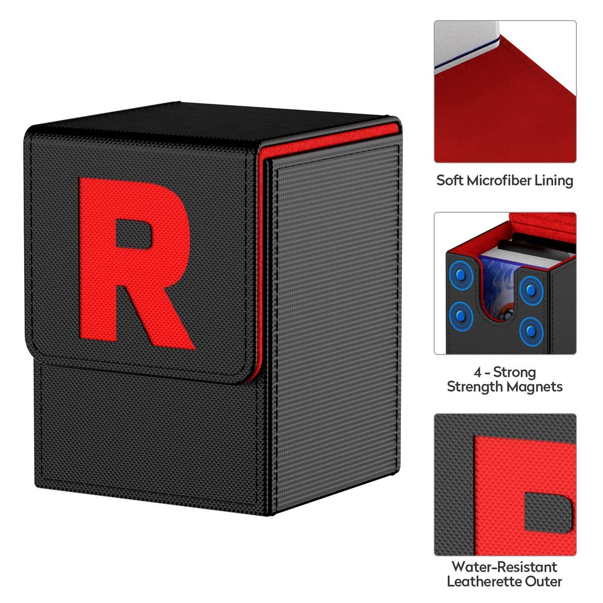 JoyHood Card Deck Box for PTCG Cards [Team R] MTG Trading Card Holder with 2 Dividers per Card Storage Box, Large Size Holds up to 150+ Cards