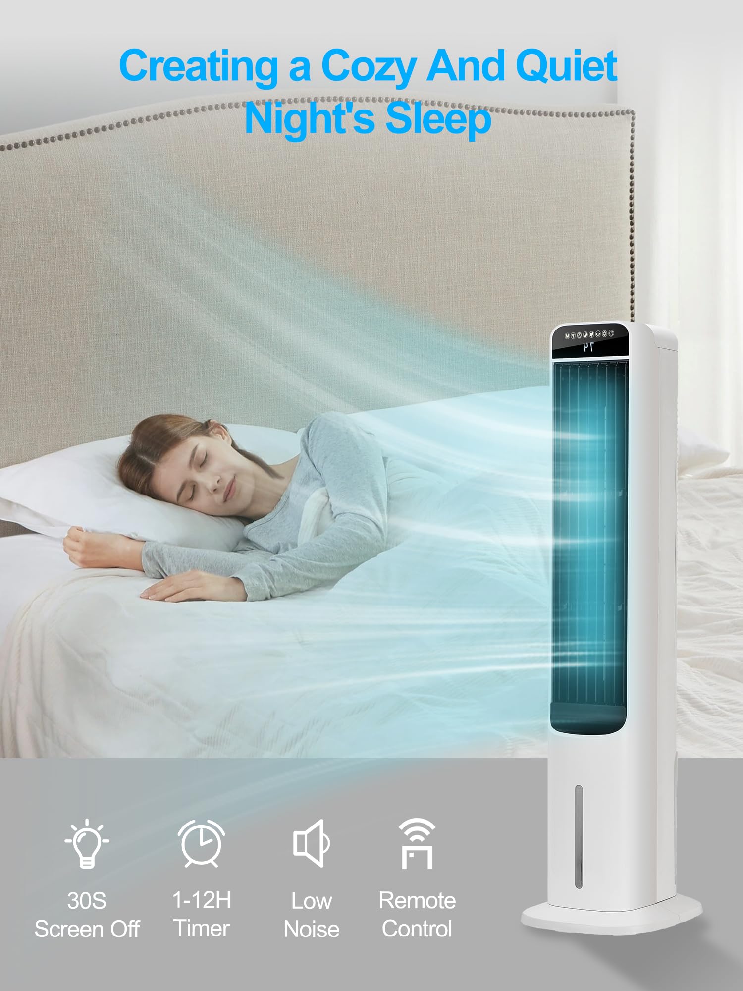 KEGIAN Cooling Fan That Blow Cold Air, Portable Evaporative Air Cooler, Swamp Cooler with 80°Oscillation, 3 Modes, 12H Timer, Remote, Bladeless Tower Fan for Home, Office, and Bedroom (41'')