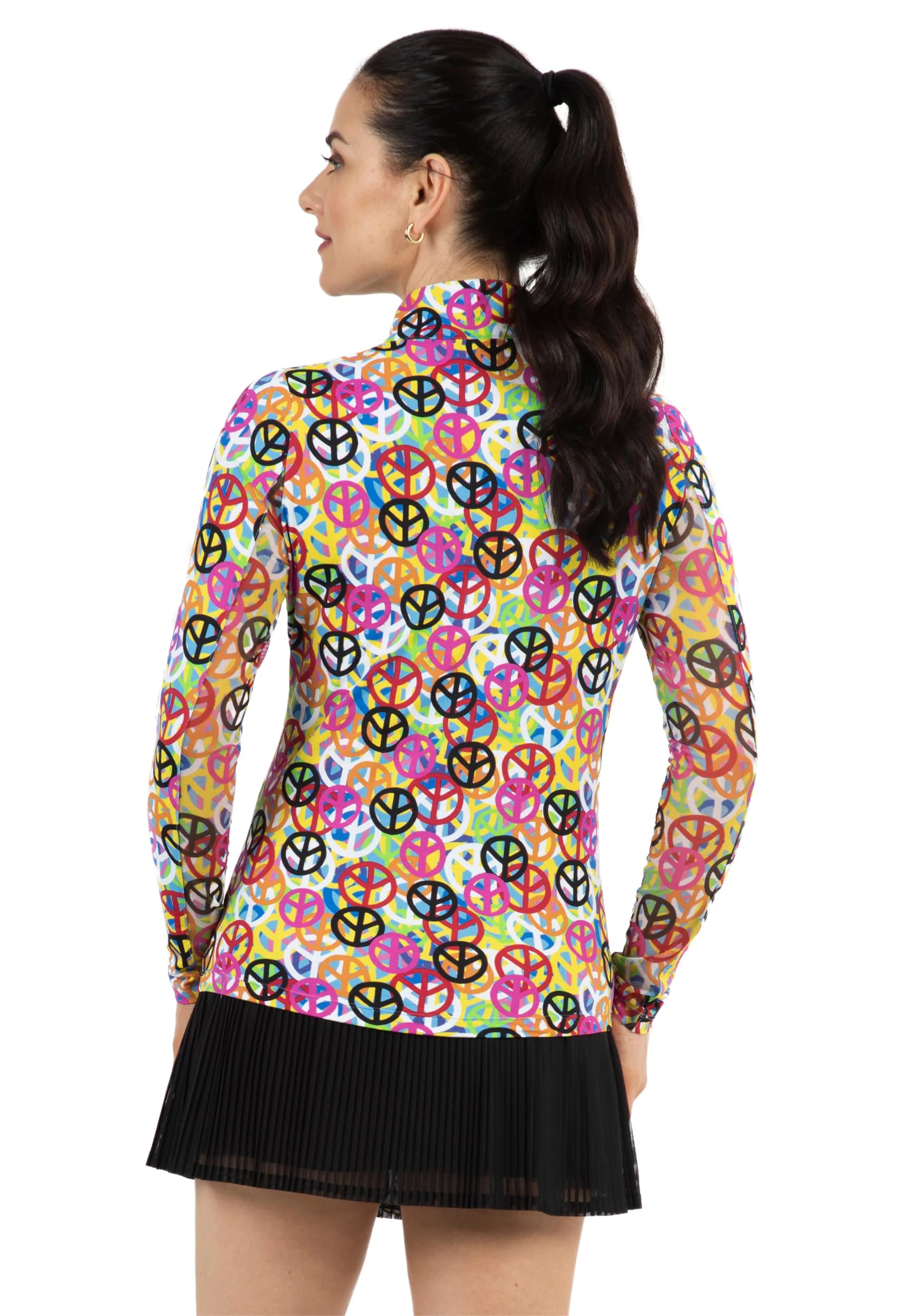 IBKUL Athleisure Wear Sun Protective UPF 50+ Icefil Cooling Tech Lennox Print Long Sleeve Mock Neck Top – 10381 Peri Multi Lennox S