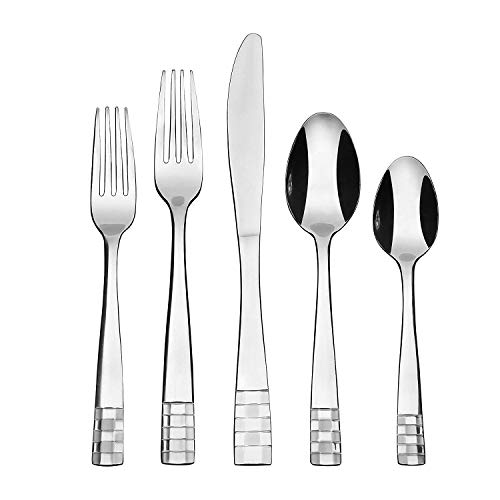 KOOMADE CHECKERS Silverware Set for 8, 40-Piece Stainless Steel Silverware with Forks/Knives/Spoons/Teaspoons, Dishwasher Safe Flatware for Home Use