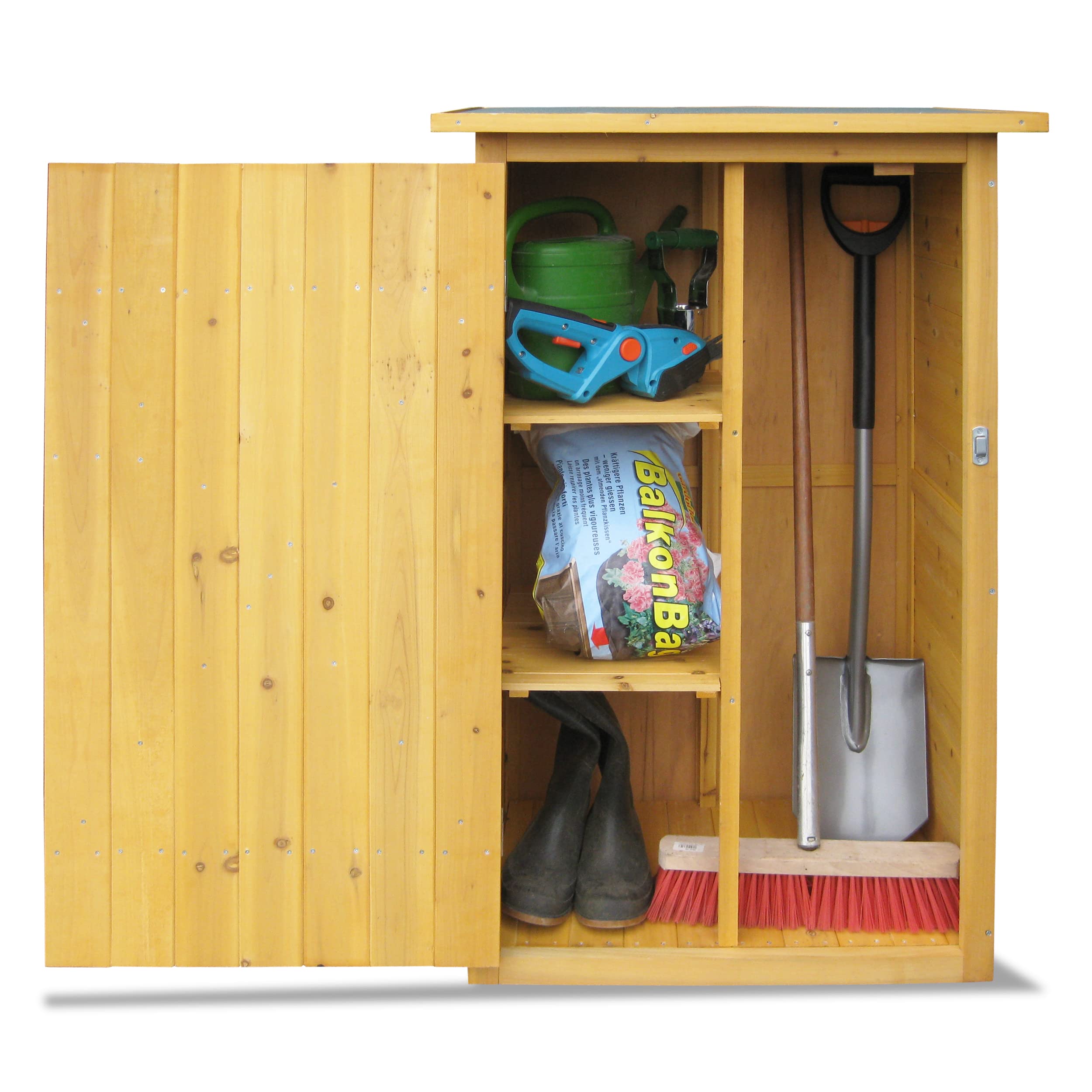 Outdoor Storage Shed with Floor & Adjustable Shelves, Wooden Garden Tool Cabinet Weatherproof, 71" Vertical Patio Organizer