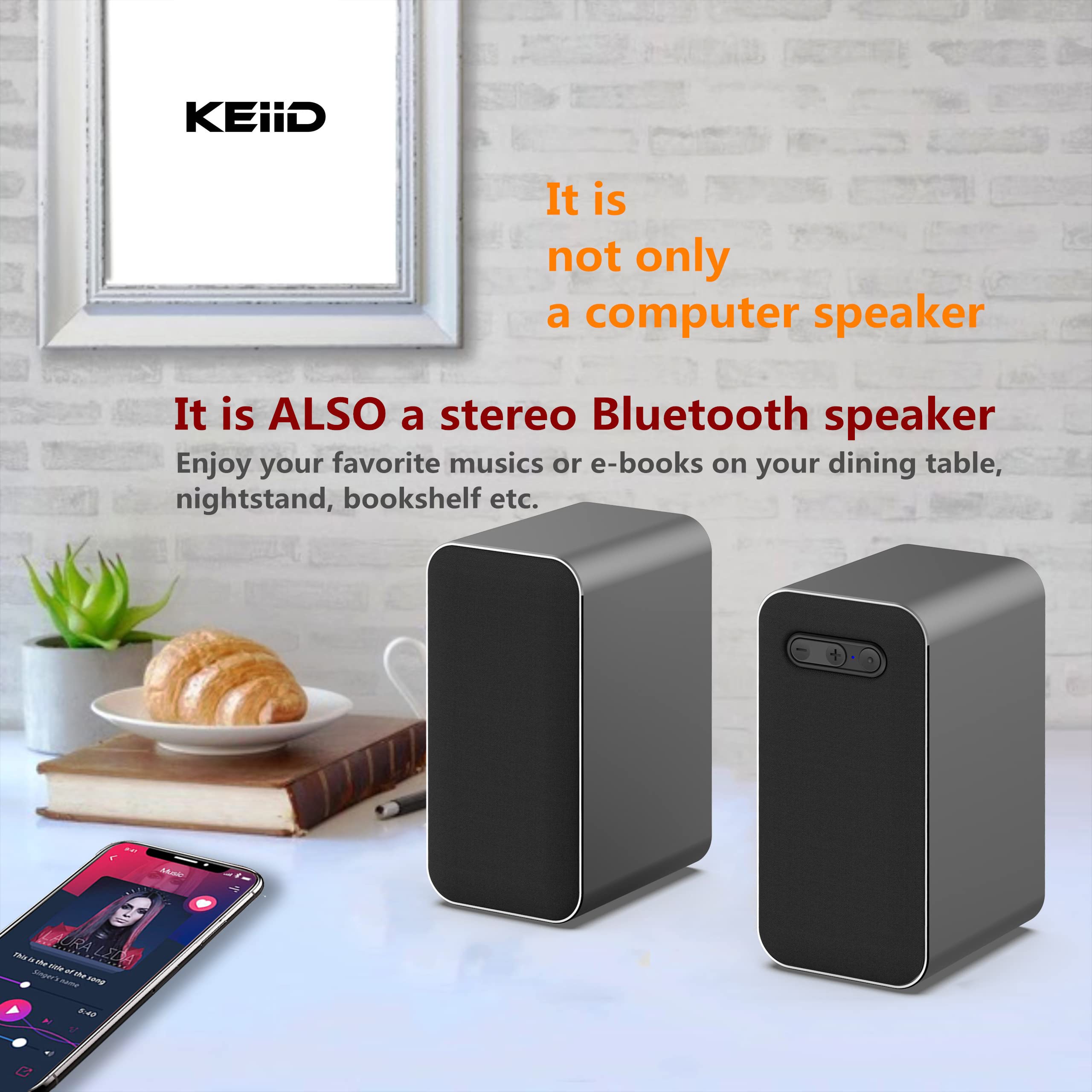 KEiiD Bluetooth Computer Speakers with Aluminum Housing PC Speakers for Laptop Desktop Gaming Stereo Wireless Speaker