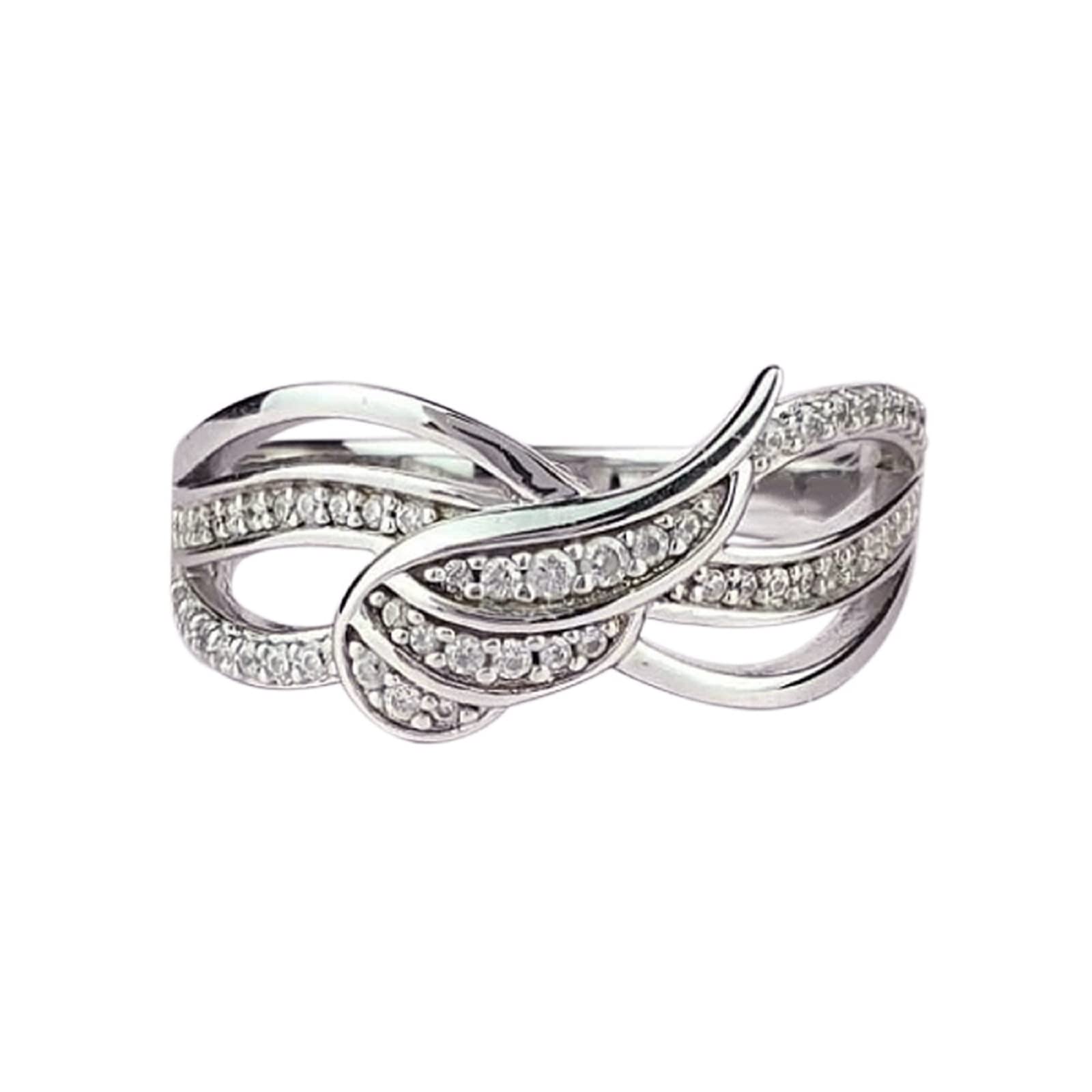 JASXEYO Angel Wings CZ Ring Big Feather Ring Jewelry Gift for Women,Feather Cubic Zirconia Fashion Ring, Platinum Plated Size 6-10 (7)