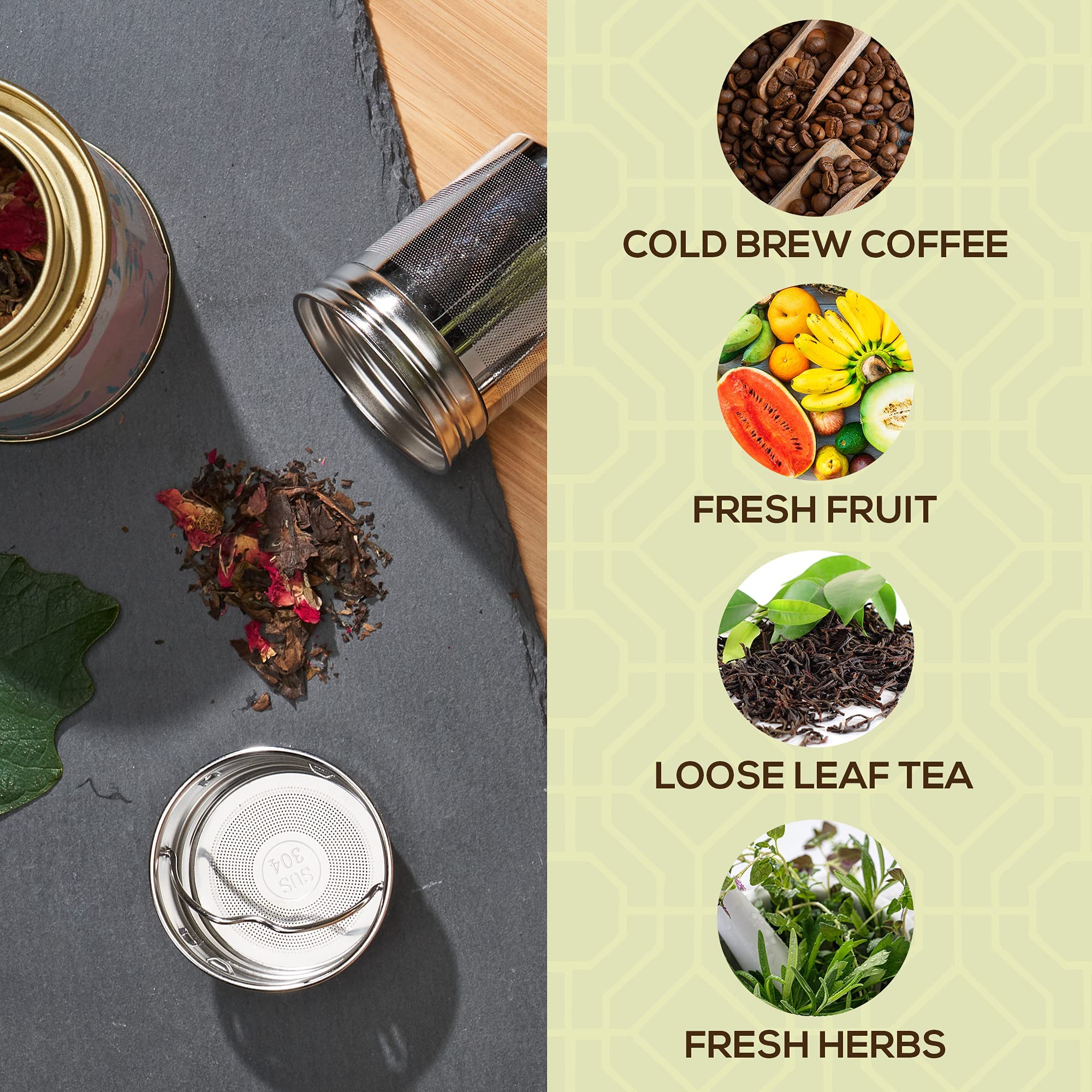 LeafLife Premium Bamboo Thermos with Tea Infusers for Loose Tea 17oz - Hot & Cold for 12 Hrs - Tea Accessories - Long Handled Tea Strainers - Unique Gifts for Women, Tea Gift Set for Women