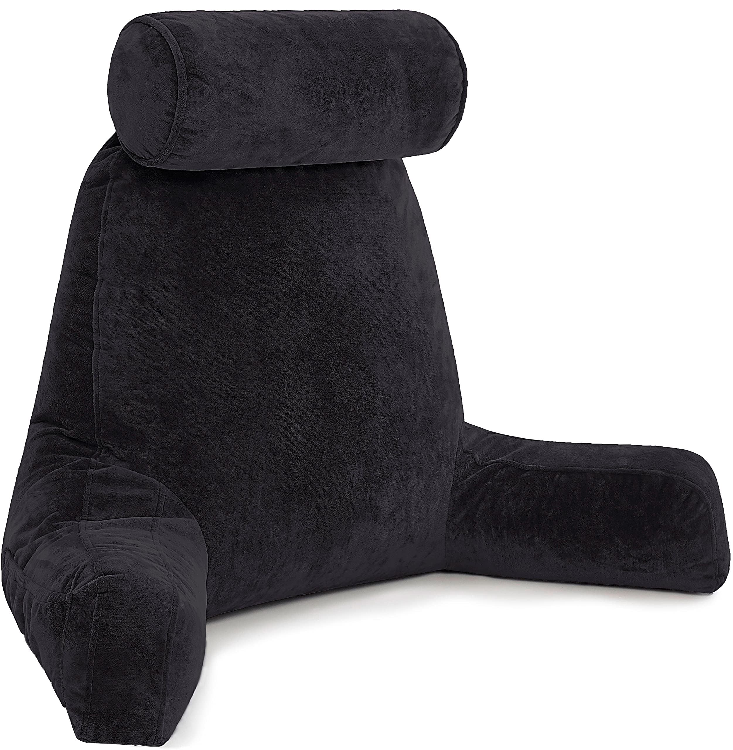 Husband Pillow Combo - Backrest Pillow with Arms : XXL Black & Lap Desk Bed Tray : Grey - Memory Foam Reading Pillows for Bed w/Removable Neck Roll & Laptop Bed Tray Table