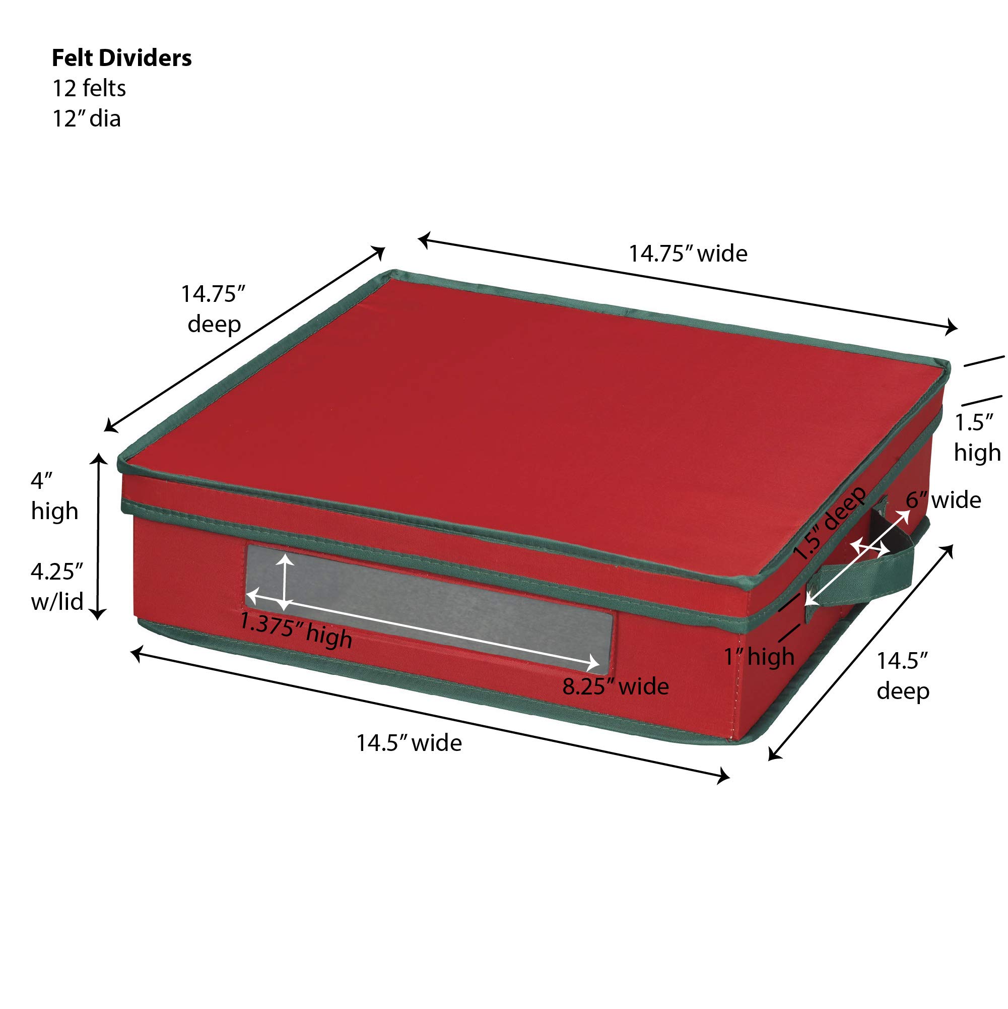 Household Essentials Holiday China Storage Chest with Lid and Handles | Charger Plates and Platters | Red Canvas with Green Trim